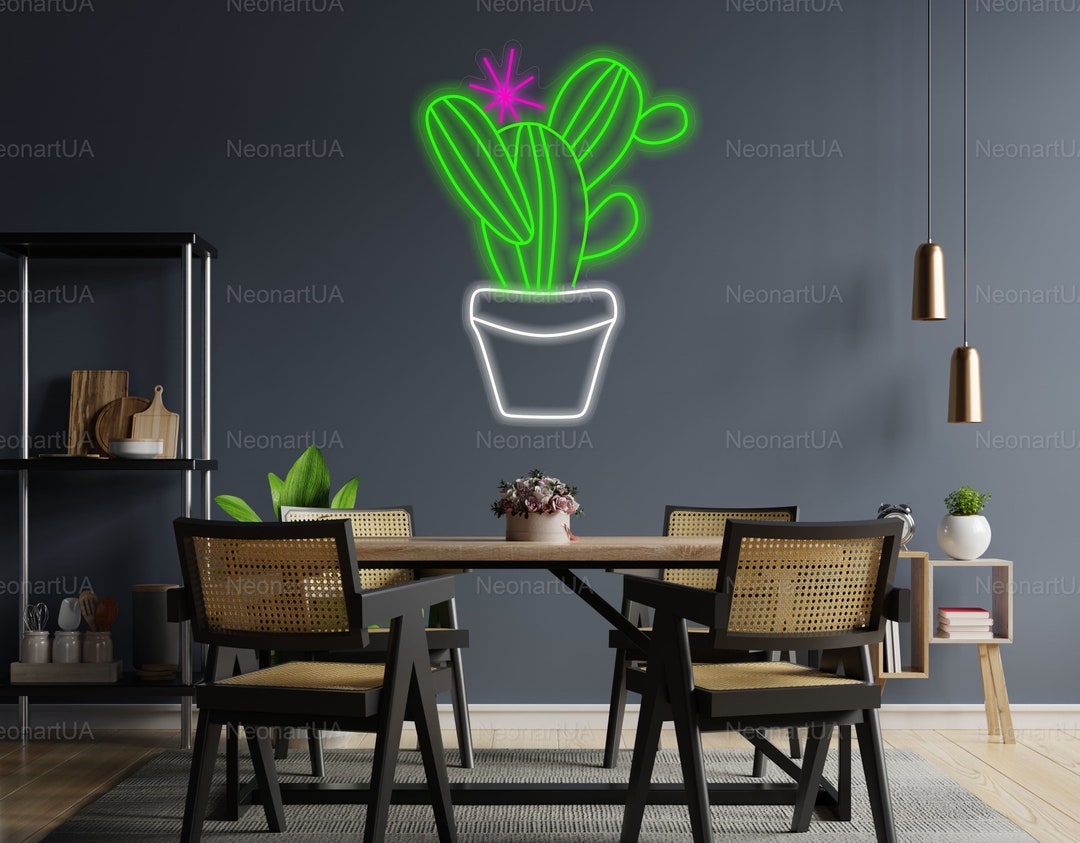 Cactus Neon Sign, Cactus in a Pot Led Light, Cactus Sign, Flowering ...