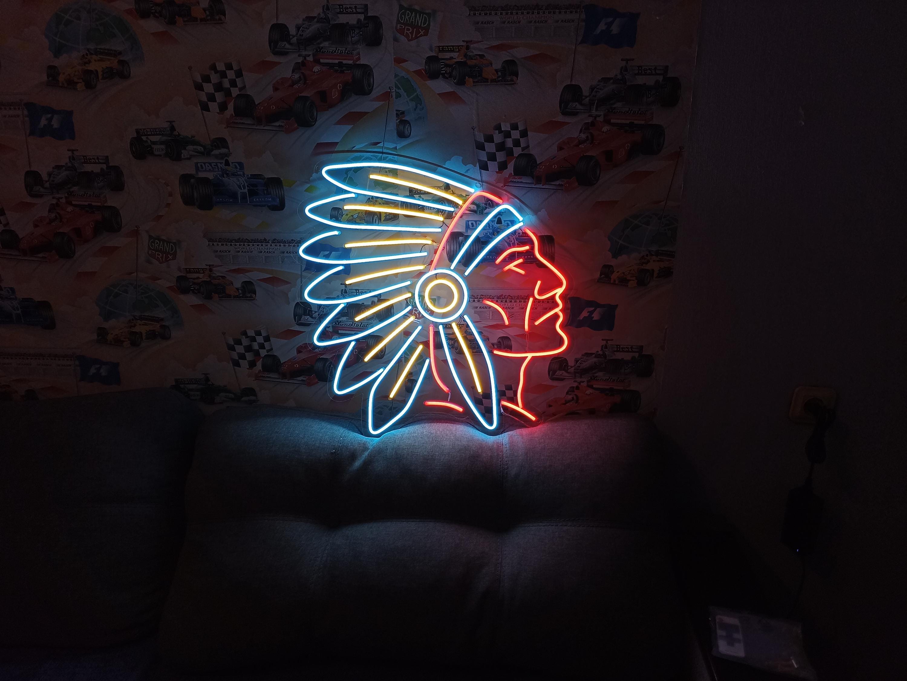 Neon Indian Head Sign – Native American Tribal Wall Light, Western ...