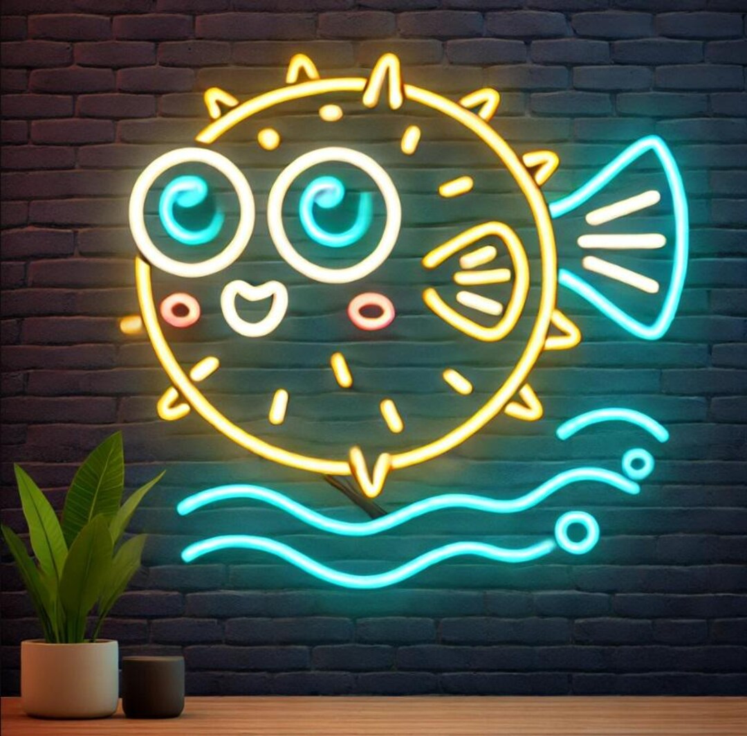 Pufferfish Neon Sign, Puffer Fish Neon Sign, Blowfish Neon Light, Neon ...