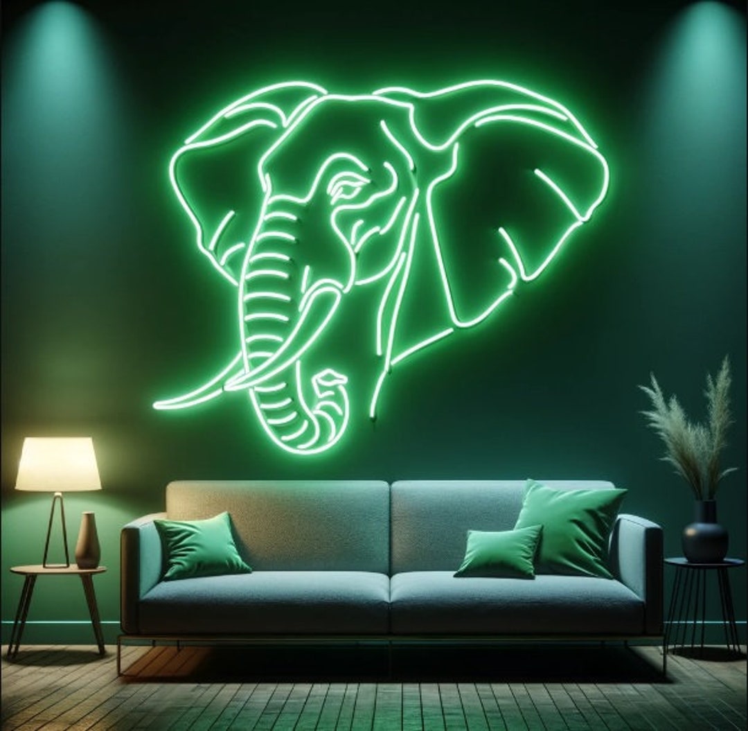 Elephant Head Neon Sign, Neon Elephant Wall Decor, Elephant Neon ...