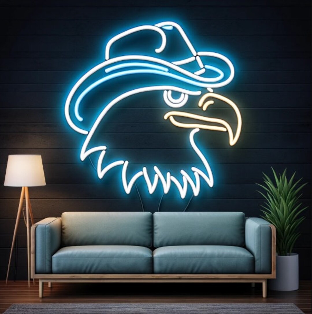 Eagle With a Cowboy Hat Neon Sign, Eagle's Head Neon Sign, Neon Sign ...