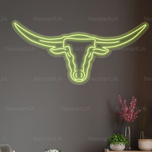 Longhorn Bull Neon Sign, Bull Skull Neon Sign, Longhorn Head Skull ...