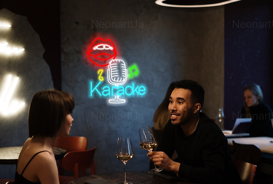 Karaoke Bar Sign, Karaoke Neon Sign, Microphone Neon Light, Stand up ...