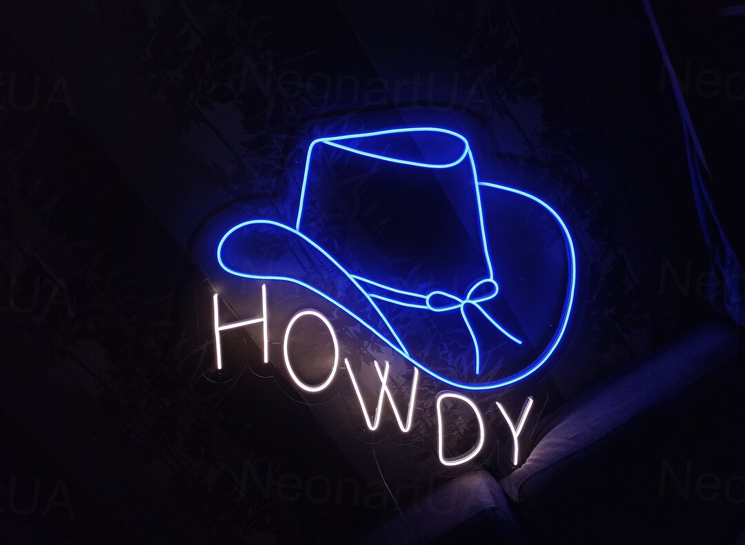 Cowboy Hat Howdy Neon Sign, Howdy Neon Sign, Man Cave Wall Decor, Neon ...