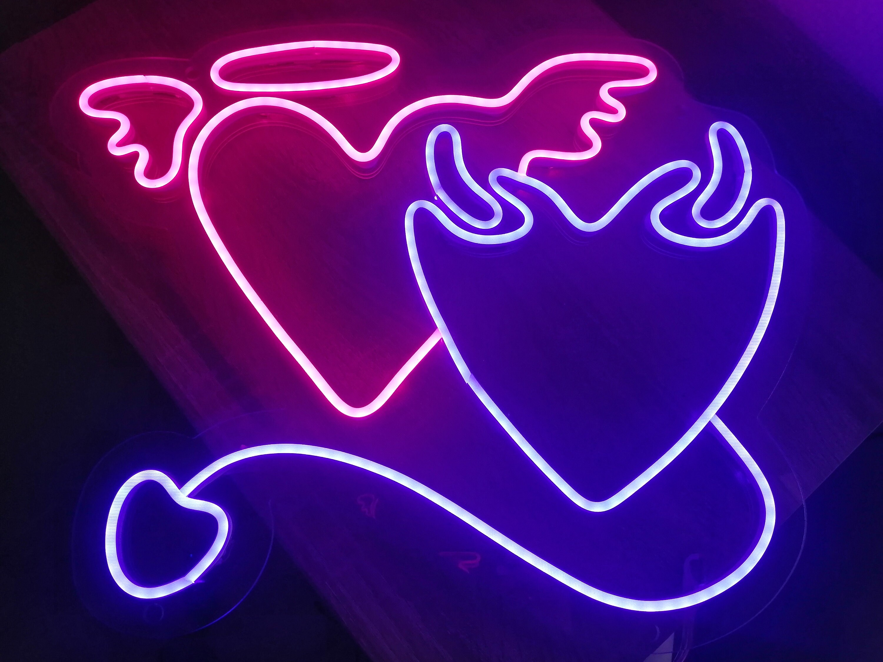 Neon Sign Valentine's Day Angel and Devil the Heart of | Etsy
