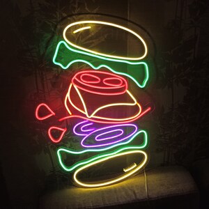Burger Neon Sign, Chicken Burger Led Light, Hamburger Neon Light, Fast ...