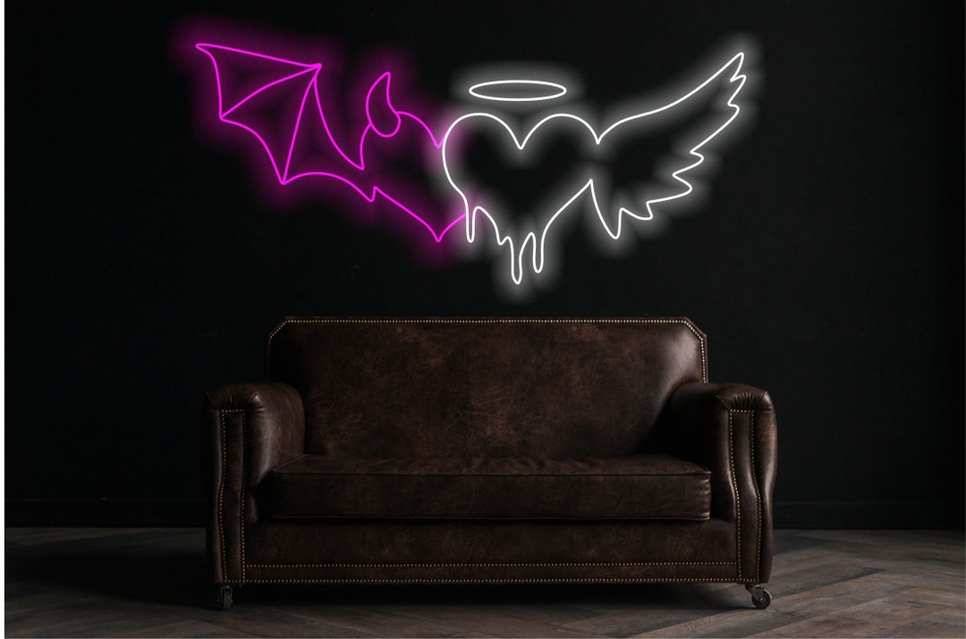 Angel and Demon Heart Neon Sign, Neon Sign in the Shape of a Melting ...