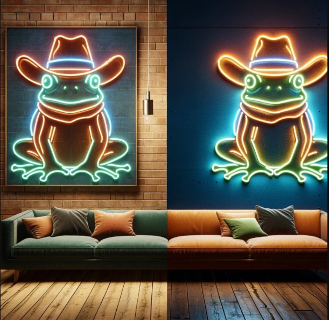 Frog in Cowboy Hat Neon Sign, Neon Frog in Cowboy Hat, Western Frog ...