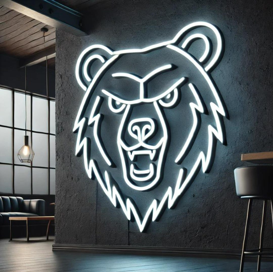 Bear Neo Headn Sign, Bear Neon Light, Neon Bear Sign, Bear Face Neon ...