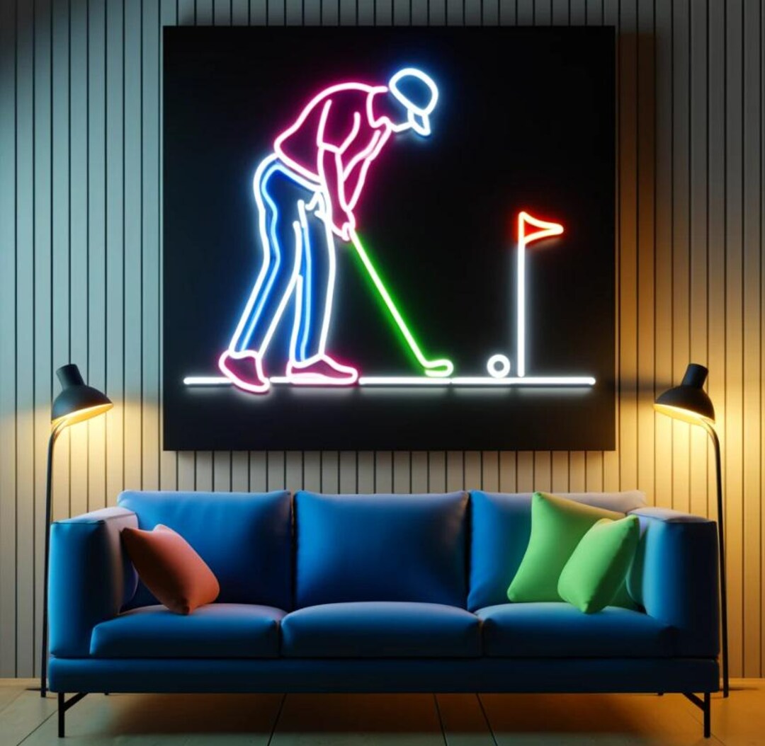 Neon Golf Sign, Neon Sign for a Golf Player Hitting a Golf Ball, Golf ...