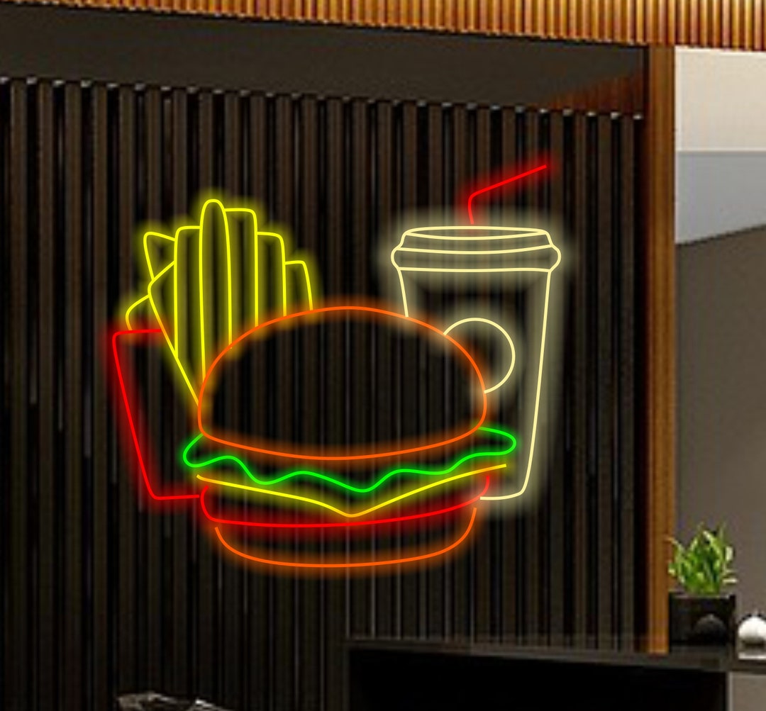 Burger Potato Chips Drink Neon Signs, Burger Neon Sign, Coffee Neon ...