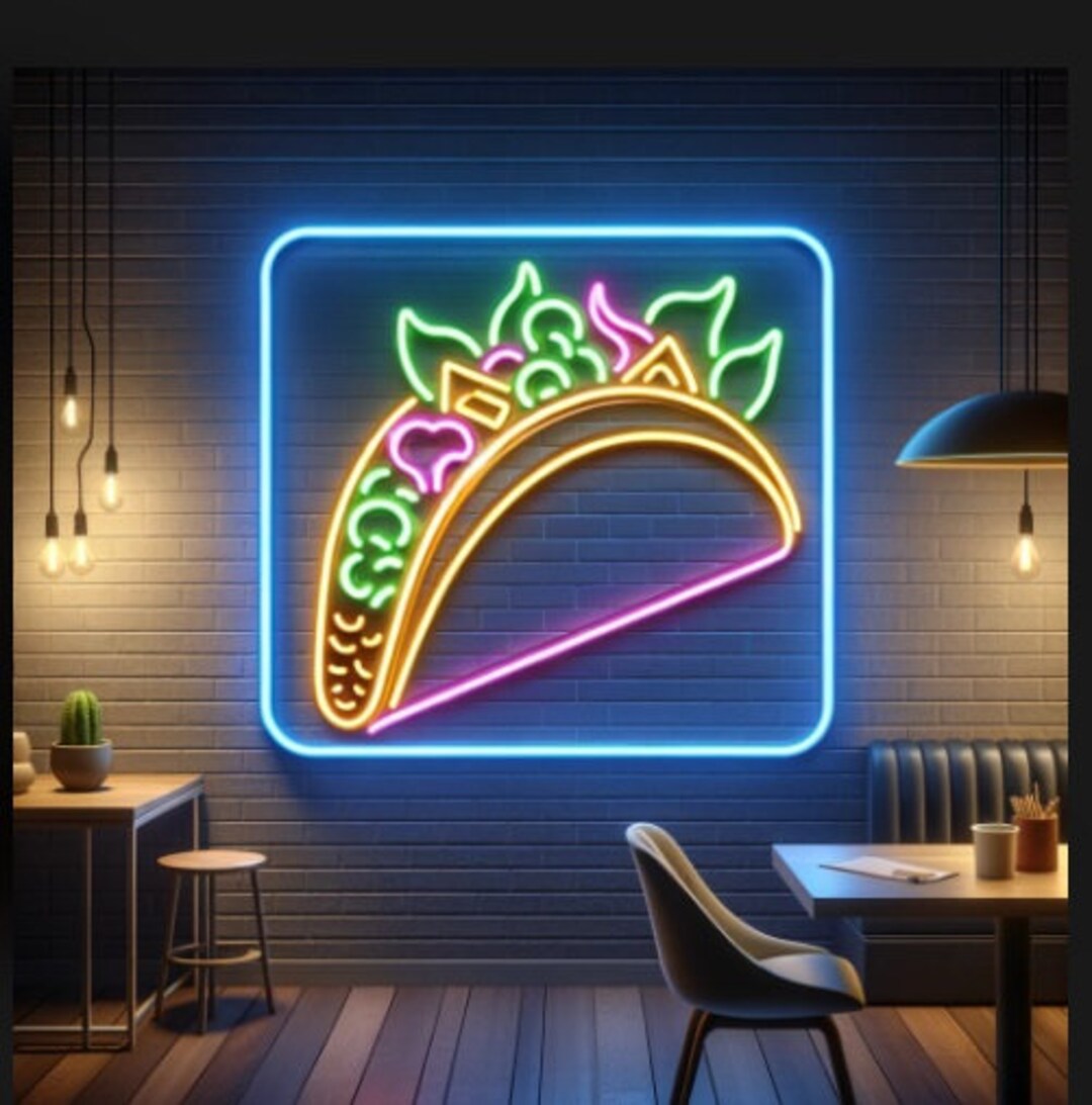 Taco Neon Sign, Neon Taco Sign, Taco Neon Light, Glowing Taco Neon Sign ...