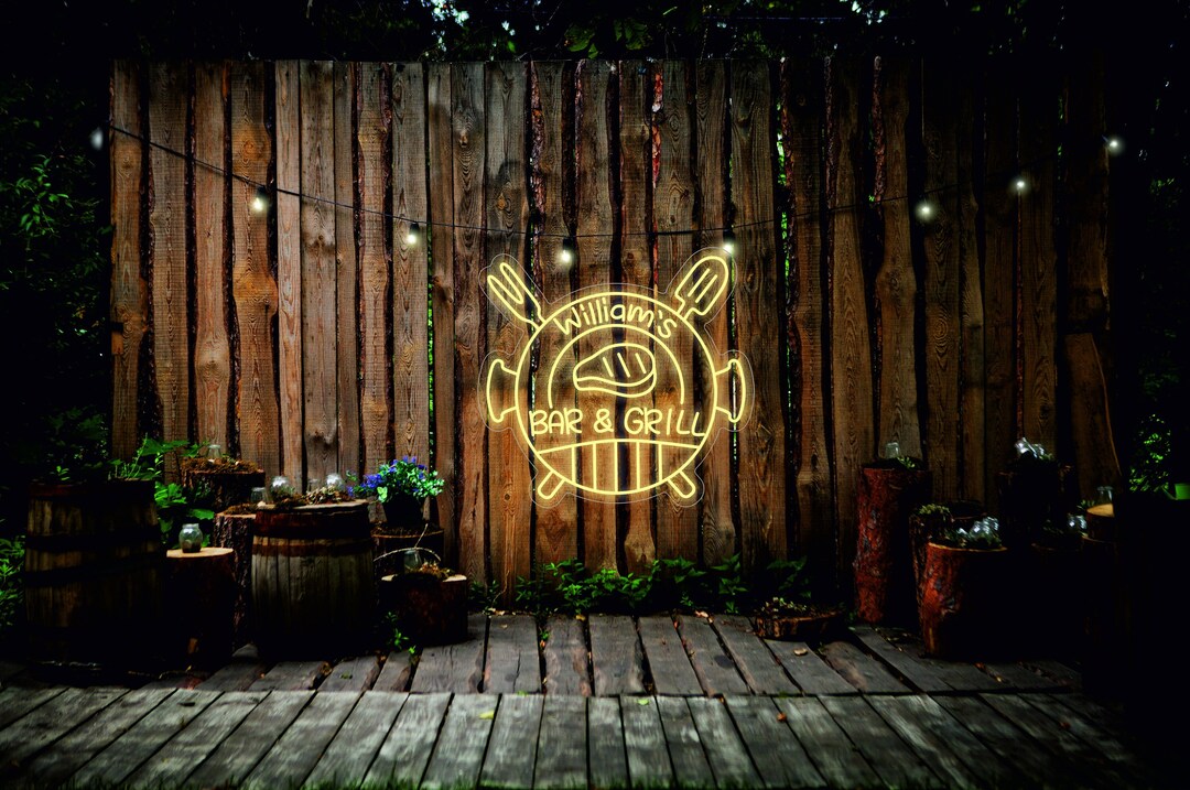 Personalized Bar & Grill Name Neon Sign - Custom Barbecue Outdoor ...