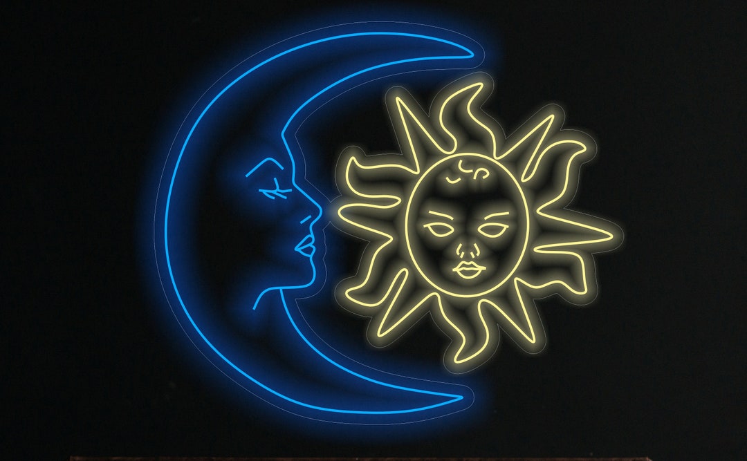 Moon Face Neon Sign, Sun Face Neon Sign, Luna Neon Sign, Neon Moon ...