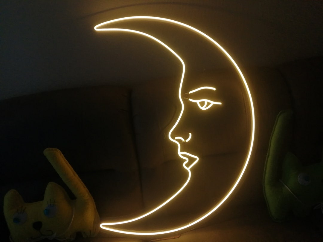 Moon Neon Sign, Moon Neon Light Sign, Moon Neon Light, Neon Wall Art ...