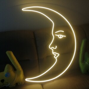 Moon Neon Sign, Moon Neon Light Sign, Moon Neon Light, Neon Wall Art ...