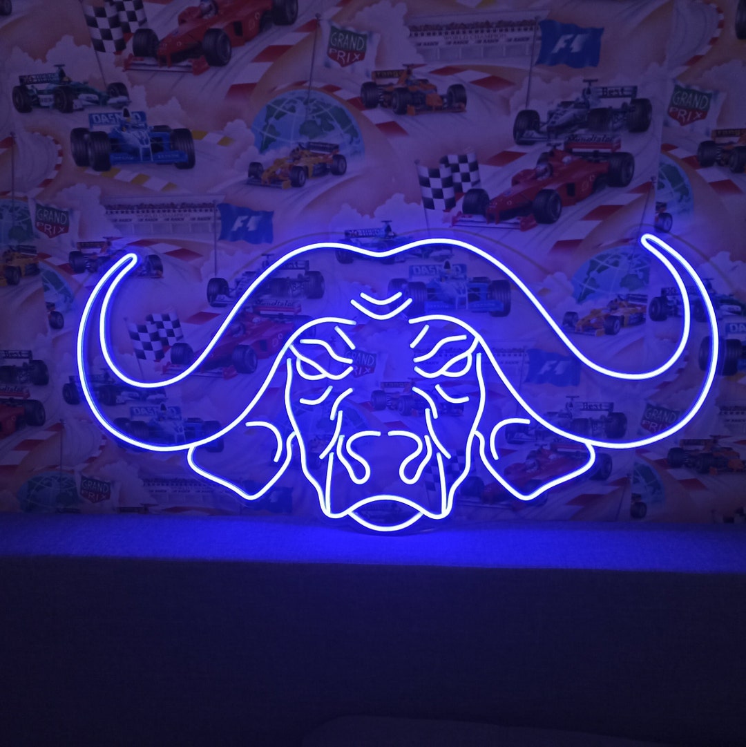 African Buffalo Head Neon Sign, Texas Longhorn Bull Neon Sign, Neon ...