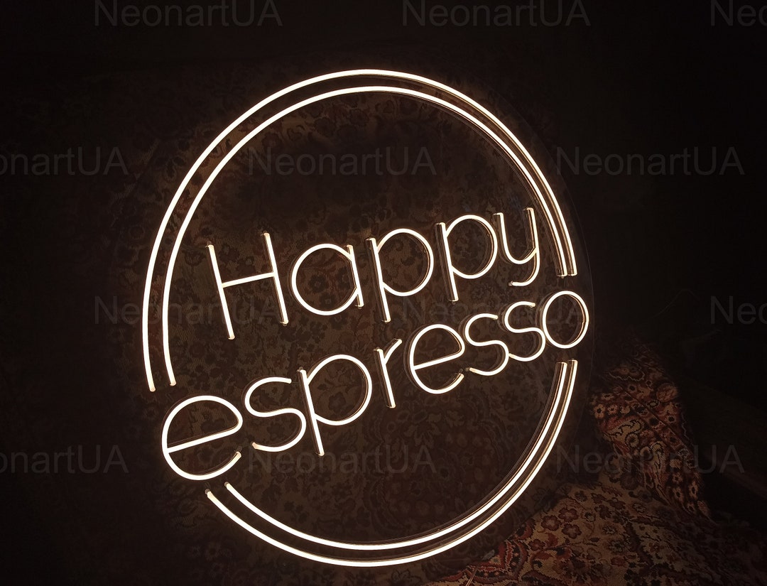 Letrero de neón de café, letrero de neón de espresso feliz, letrero de ...