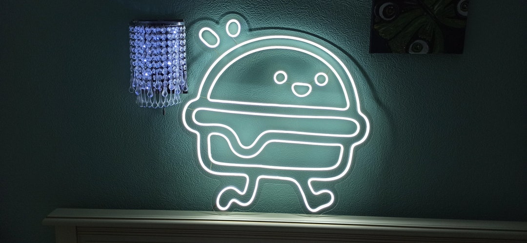 Hamburger Neon Sign, Burger Neon Sign, Food Neon Sign, Running Burger ...