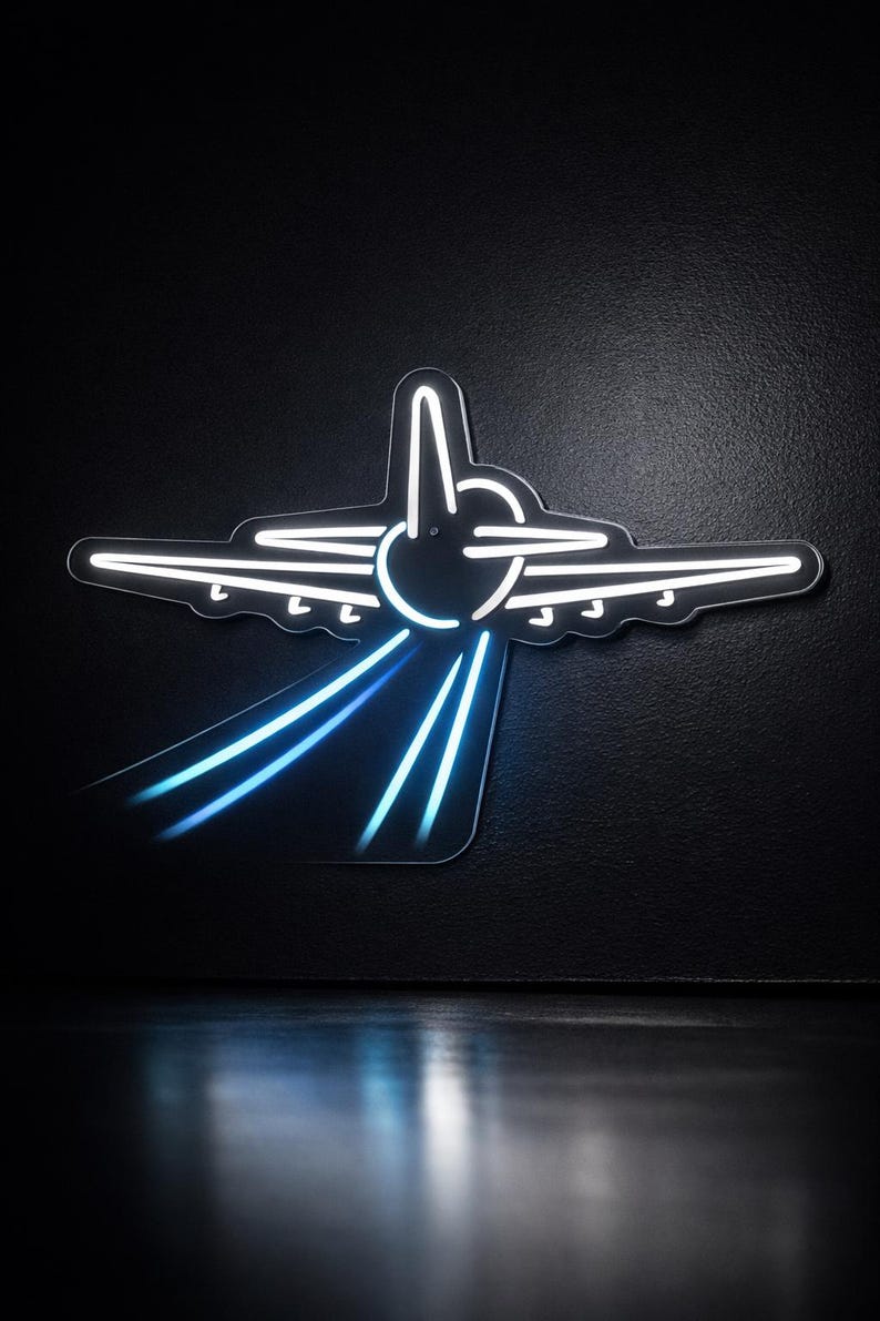 Airplane Neon Sign – Flying Plane Wall Decor, Aviation LED Neon Light ...
