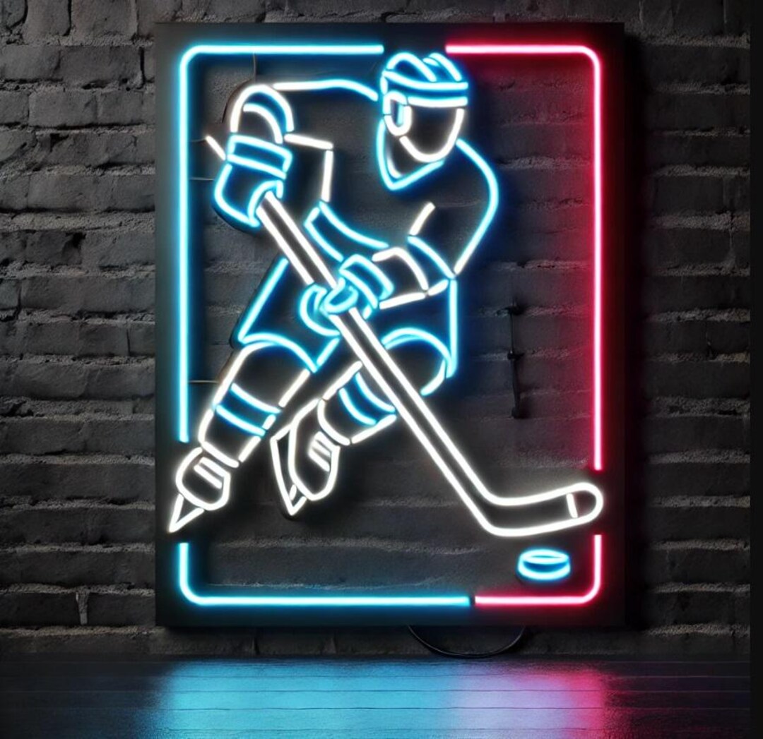 Hockey Player Neon Sign, Neon Ice Hockey Sign, Hockey Player LED Sign ...