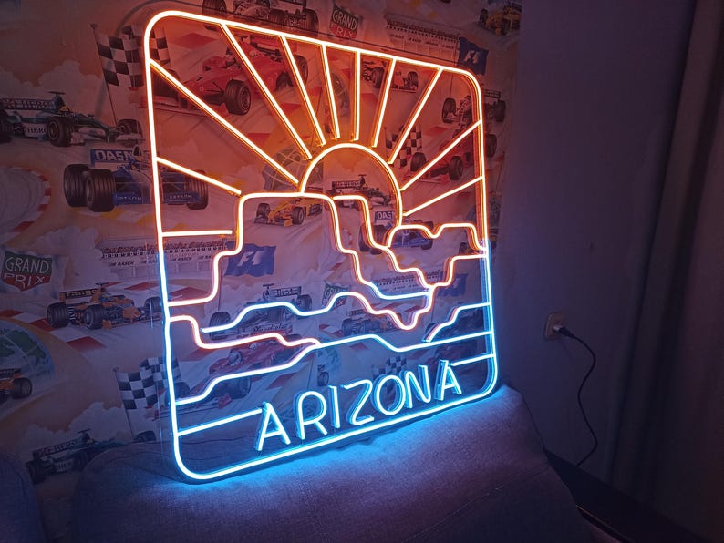 Neon Sign Arizona State Map, Neon Map State of Arizona, Arizona Map ...
