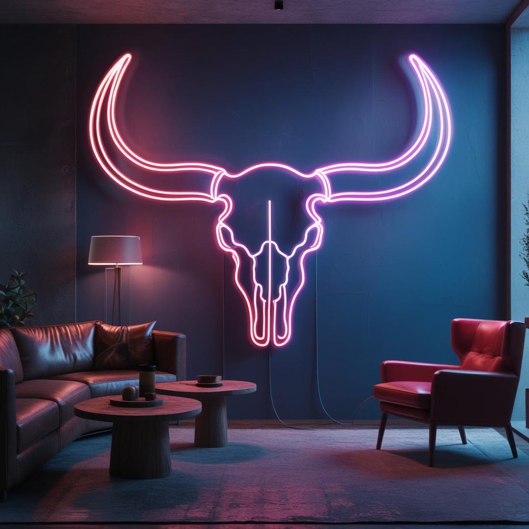 Bull Skul Neon Sign, Longhorn Skull Neon Sign, Bull Skull Neon Light ...