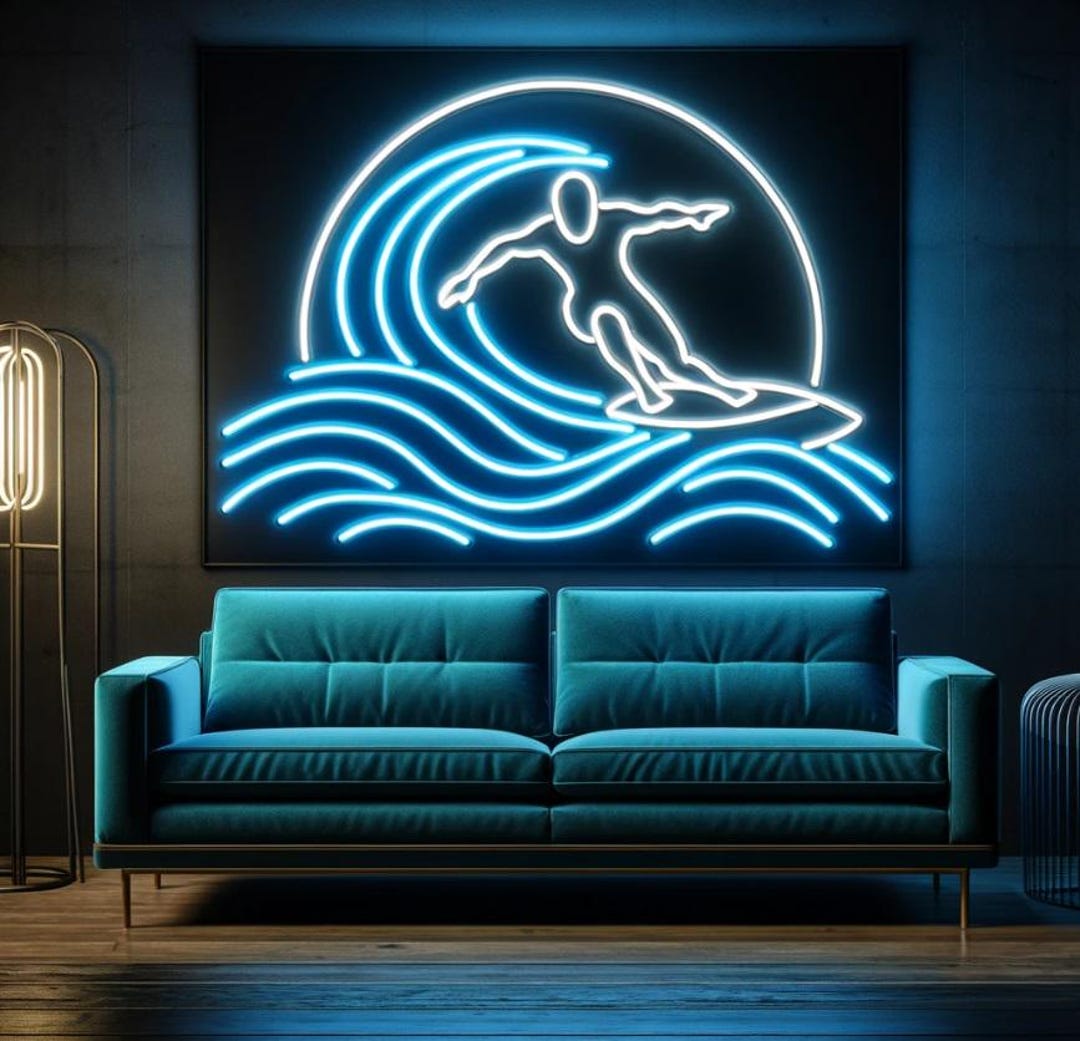Surfing Neon Sign, Surfer Neon Sign, Neon Wave Sign, Neon Surfer on ...