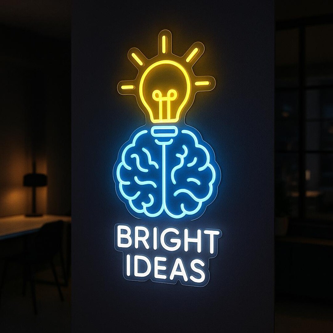 Bright Ideas Neon Sign – Brain With Light Bulb Neon Wall Art, Creative ...