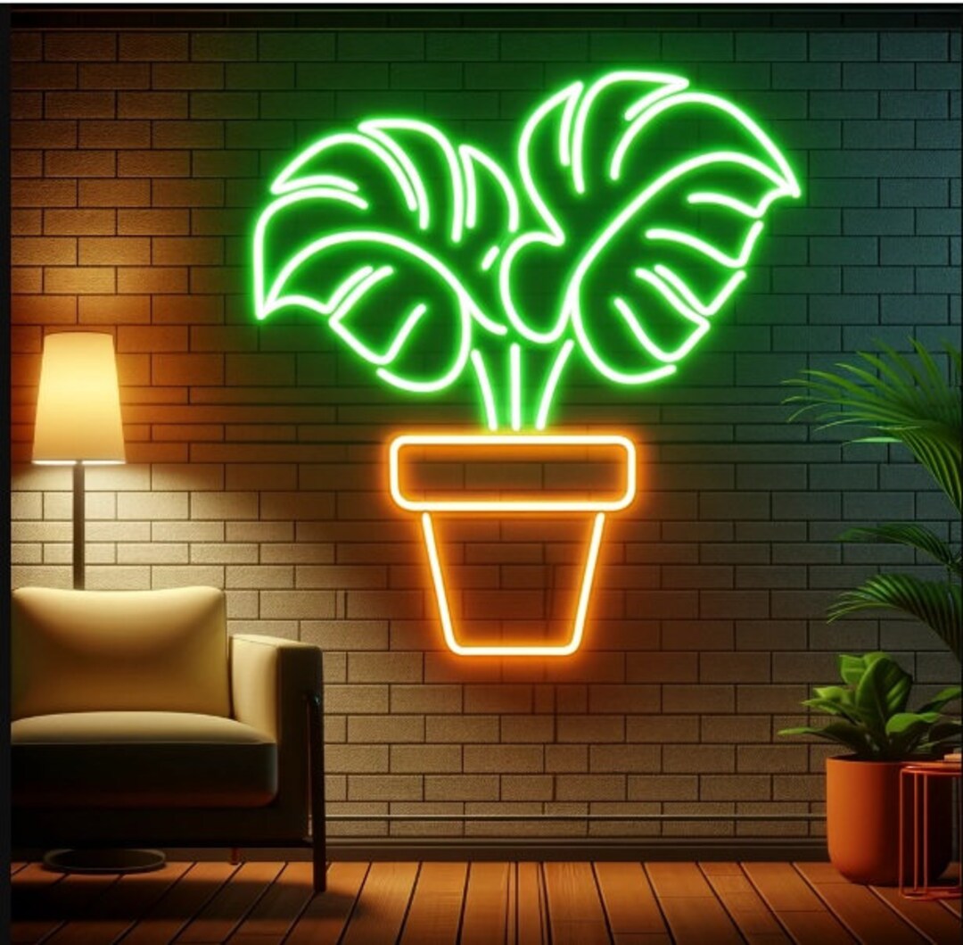 Monstera in Pot Neon Sign, Plant Neon Sign, Monstera in Pot Neon Sign ...