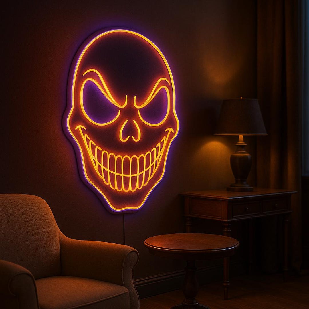 Scary Mask Neon Sign – Spooky Horror Wall Light, Halloween Party Neon ...