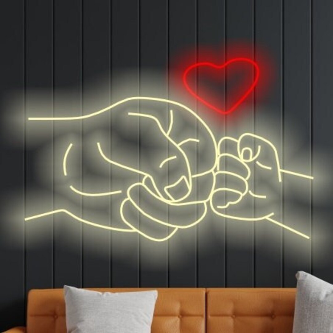 Hand Neon Sign, Neon Sign Hand of Man and Child, Father's Day Neon Sign ...