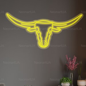 Longhorn Bull Neon Sign, Bull Skull Neon Sign, Longhorn Head Skull ...