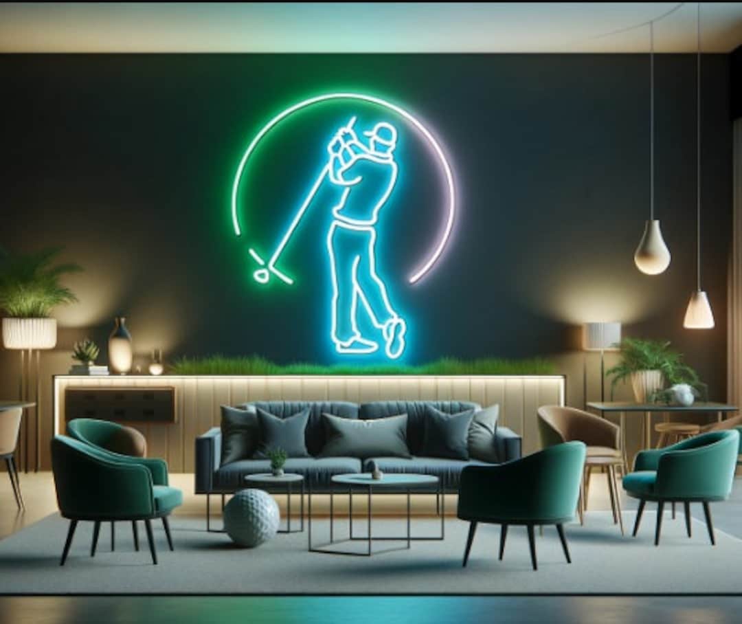 Neon Golf Sign, Neon Sign for a Golf Player Hitting a Golf Ball, Golf ...