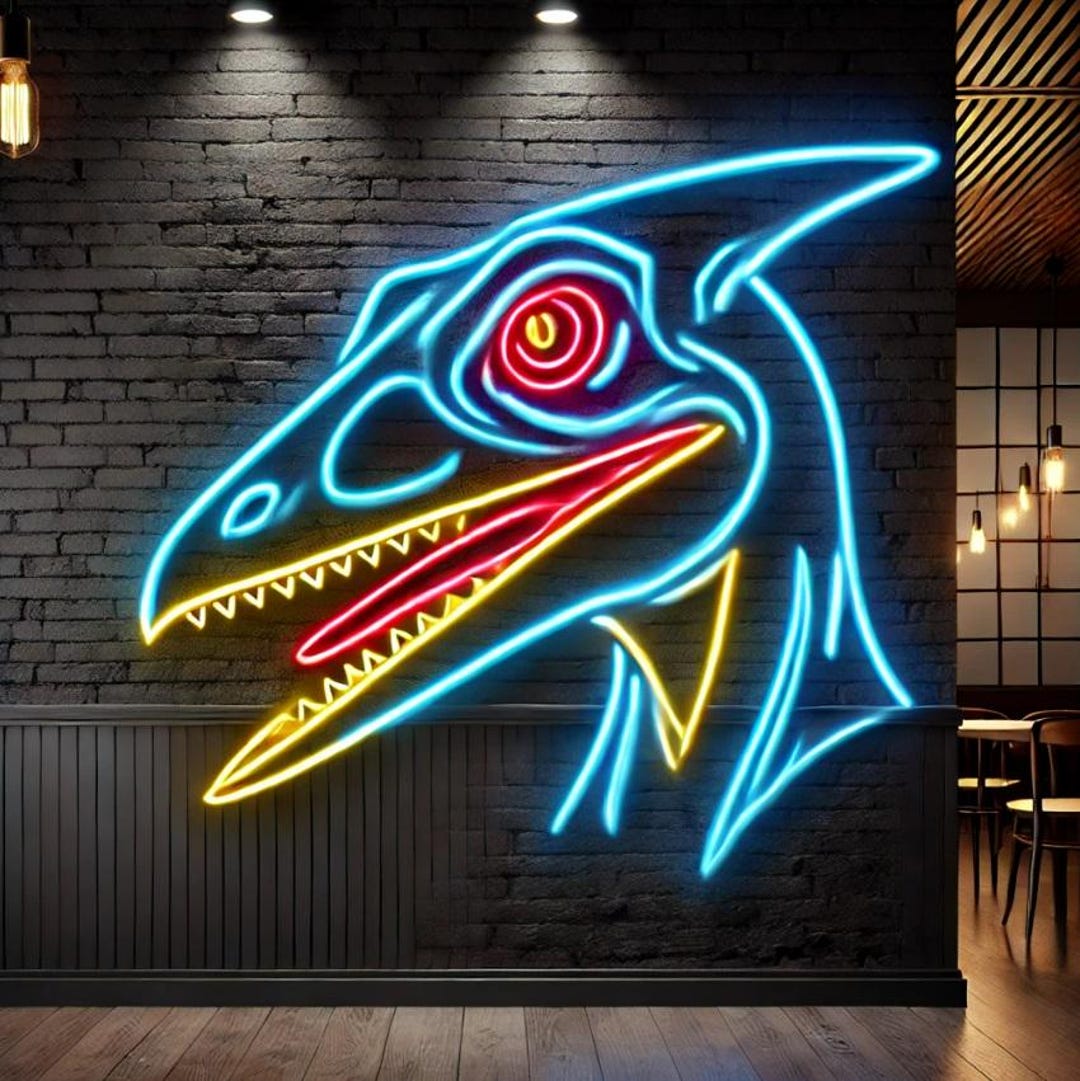 Pterodactyl Dinosaur Neon Sign, Dinosaur Head Neon Sign, Neon Sign ...