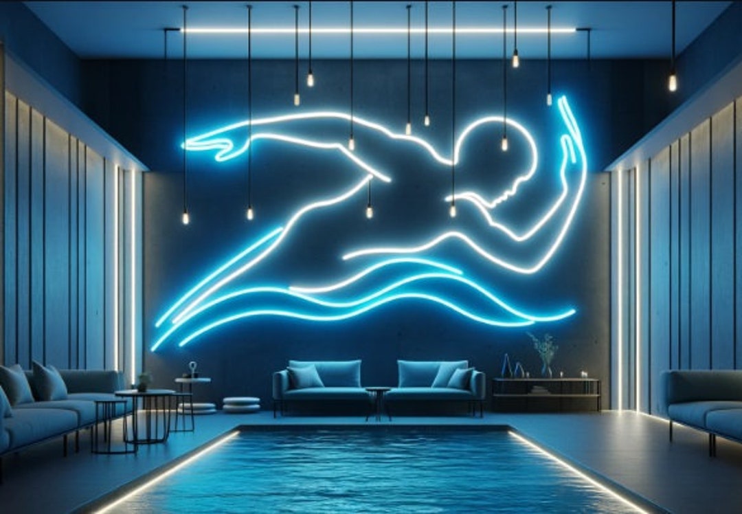 Neon Sign, Swimmer Neon, Sportsman Neon Sign, Wave Neon Sign, Athlete ...