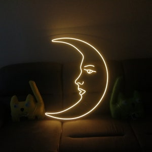 Moon Neon Sign, Moon Neon Light Sign, Moon Neon Light, Neon Wall Art ...