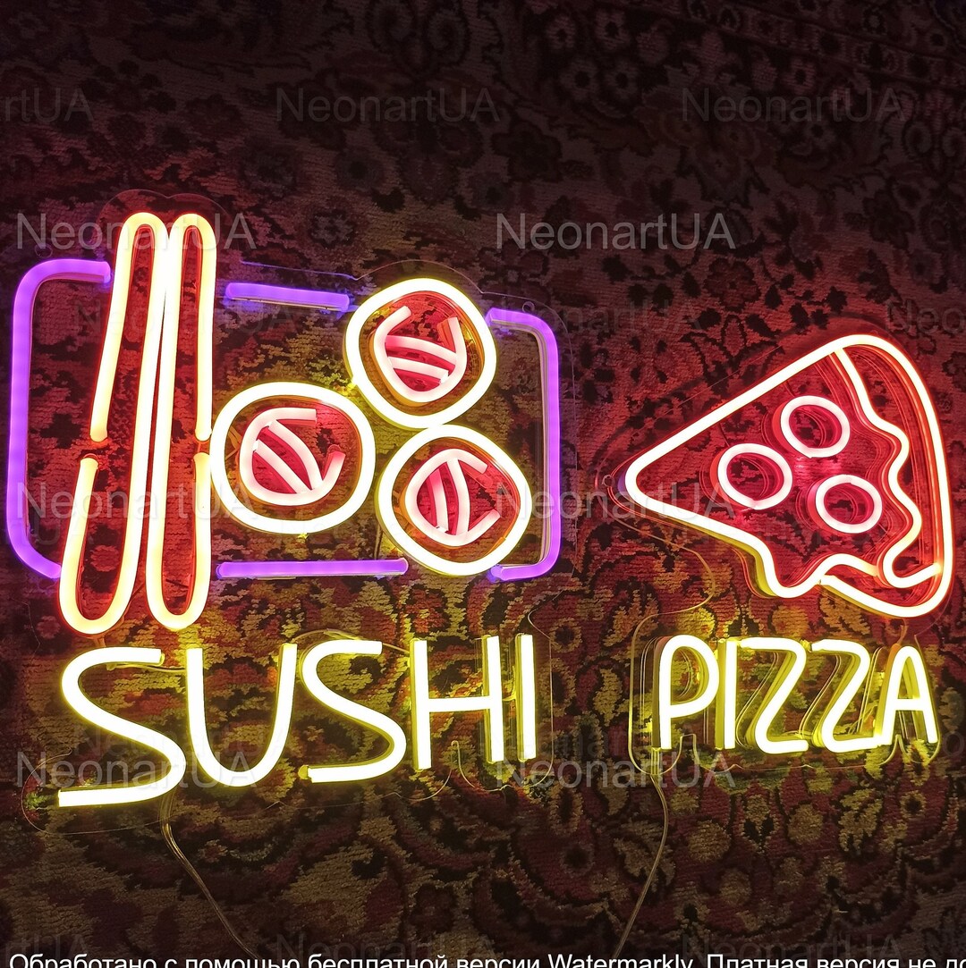 Three Neon Signs for Sushi, Pizza, Wok Set, Fast Food Neon Sign, Neon ...