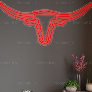 Longhorn Bull Neon Sign, Bull Skull Neon Sign, Longhorn Head Skull ...