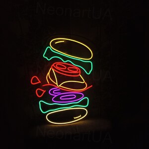 Burger Neon Sign, Chicken Burger Led Light, Hamburger Neon Light, Fast ...
