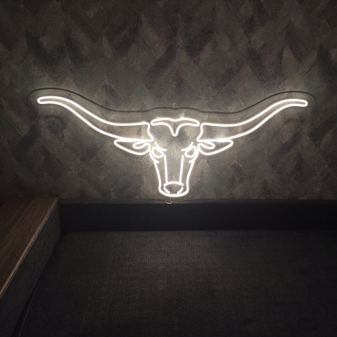 Longhorn Bull Neon Sign, Southwestern Neon Sign, Western-themed Neon ...
