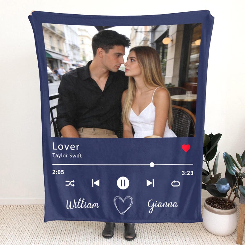Personalized Photo & Song Blanket, Custom Minky Blanket, Couples Gift ...