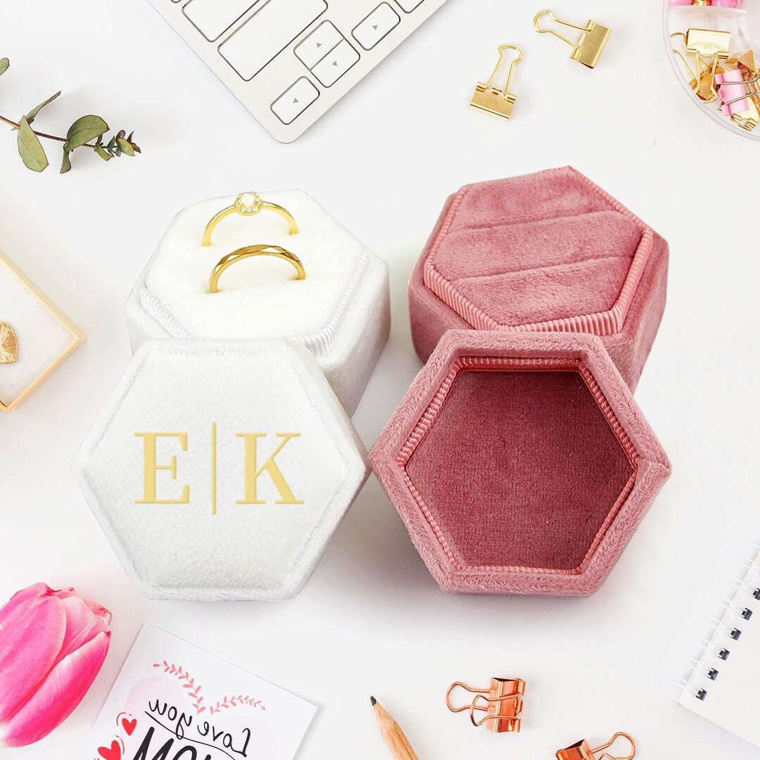 Custom Wedding Ring Box | Monogram Ring Bearer | Personalized Velvet ...