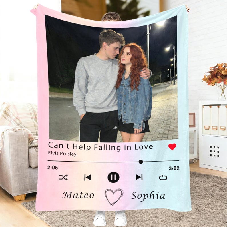 Personalized Photo & Song Blanket, Custom Minky Blanket, Couples Gift ...