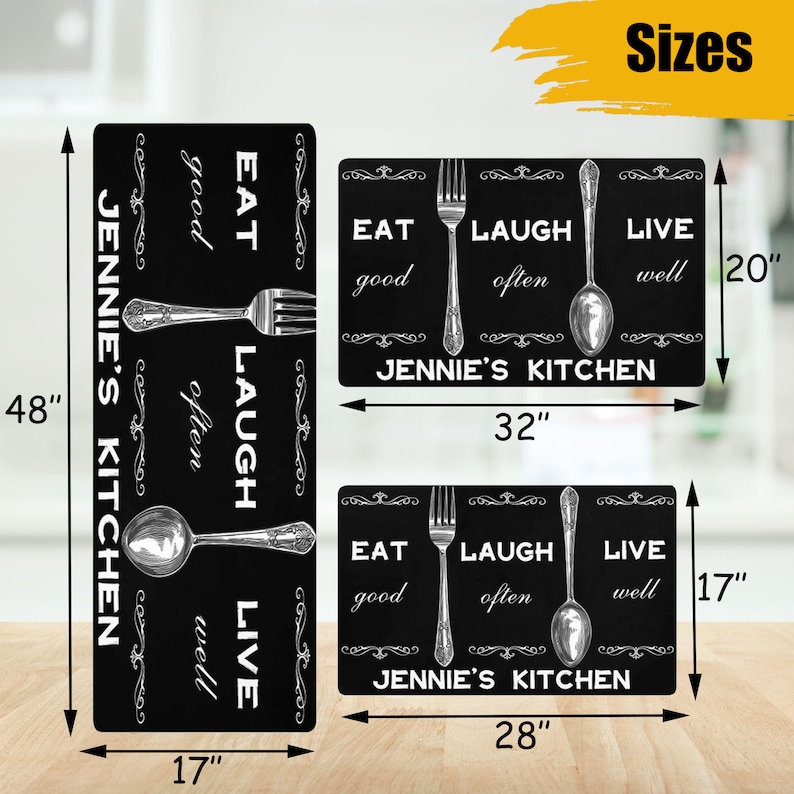 Personalized Kitchen Mat: Custom Utensil Design, Non-slip Waterproof ...