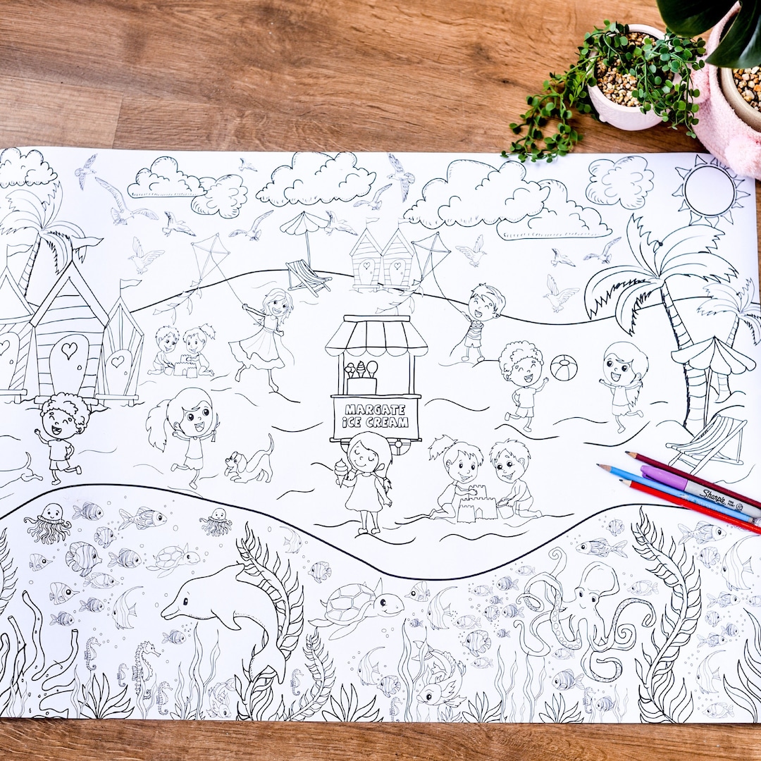 Giant Colouring in Poster Fun at the Beach Seaside 62 X 80 - Etsy