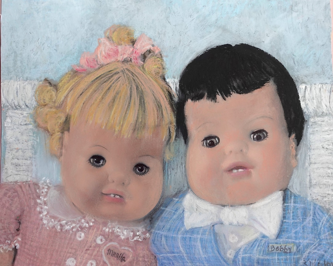 GIFT! Hand Painted Custom DOUBLE Baby Doll Portrait, Two Doll Painting ...