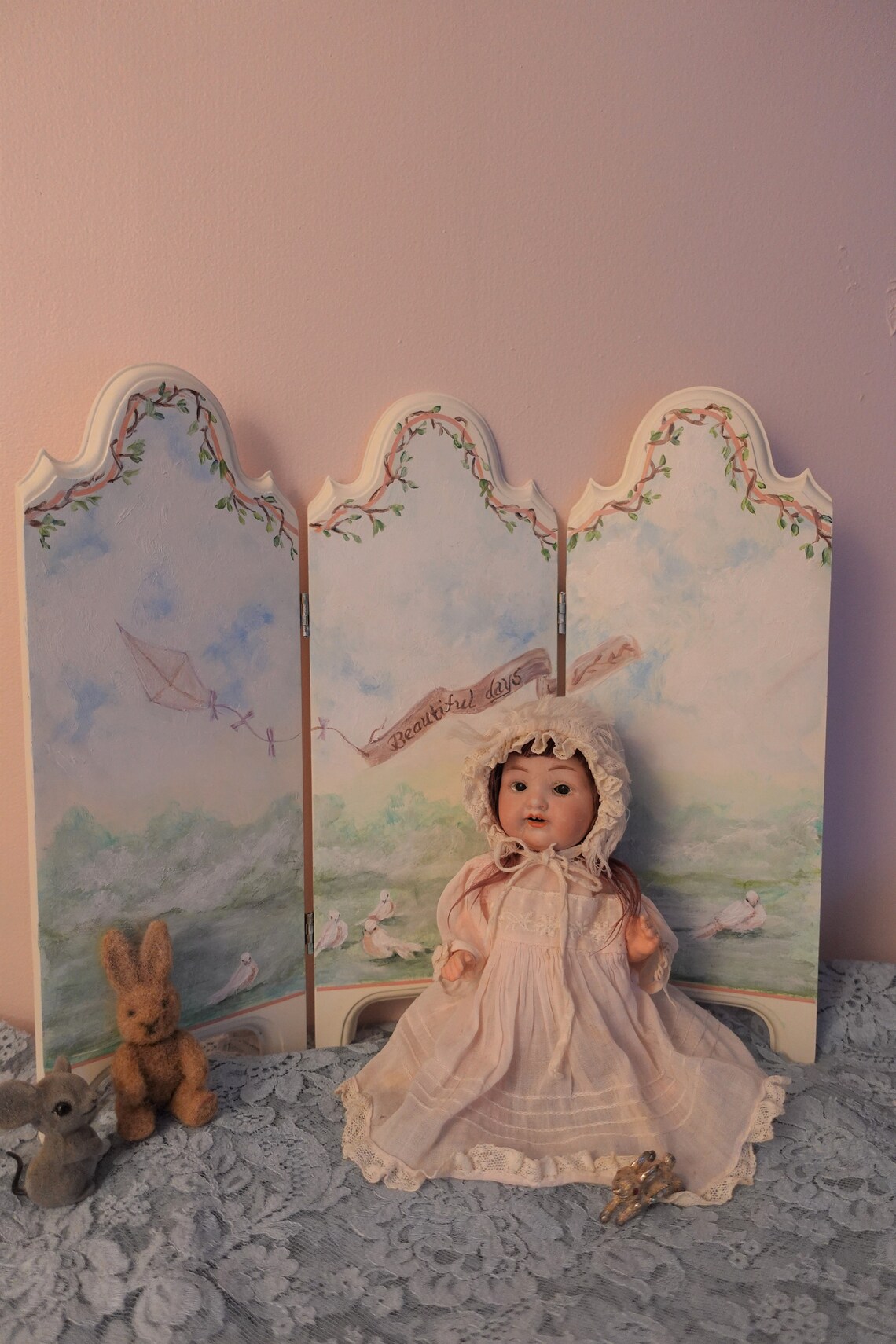 Hand-painted Three Panel Doll Screen Small Doll Accessory - Etsy