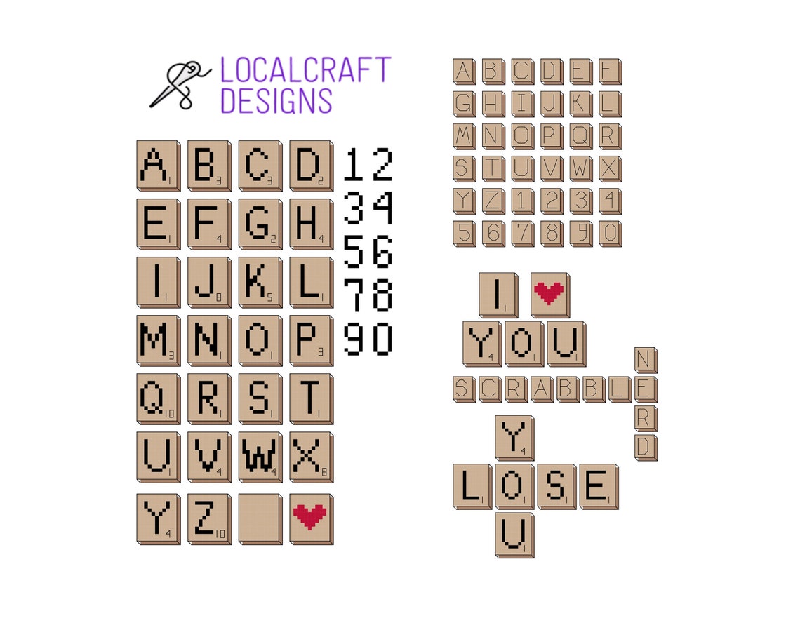 Scrabble Tile Alphabets Cross Stitch Pattern (PDF Only, Instant ...