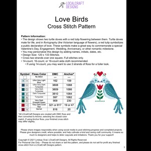 Love Birds Cross Stitch Pattern (PDF Only, Instant Download) - Folk Art ...